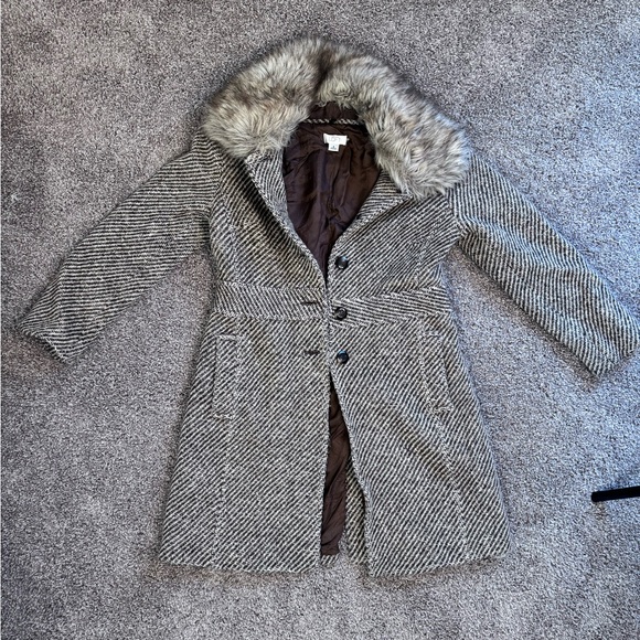 LOFT | Jackets & Coats | Loft Black And White Herringbone Trench Coat ...
